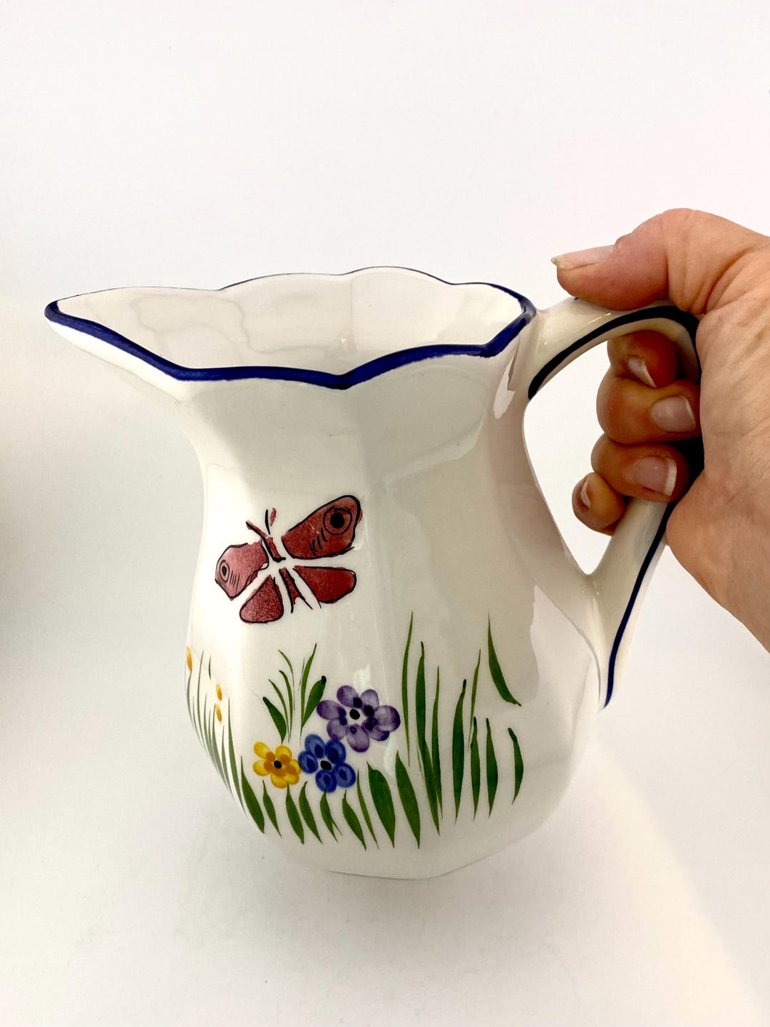 Floral Butterfly Pitcher Hand Painted 32oz - Etsy