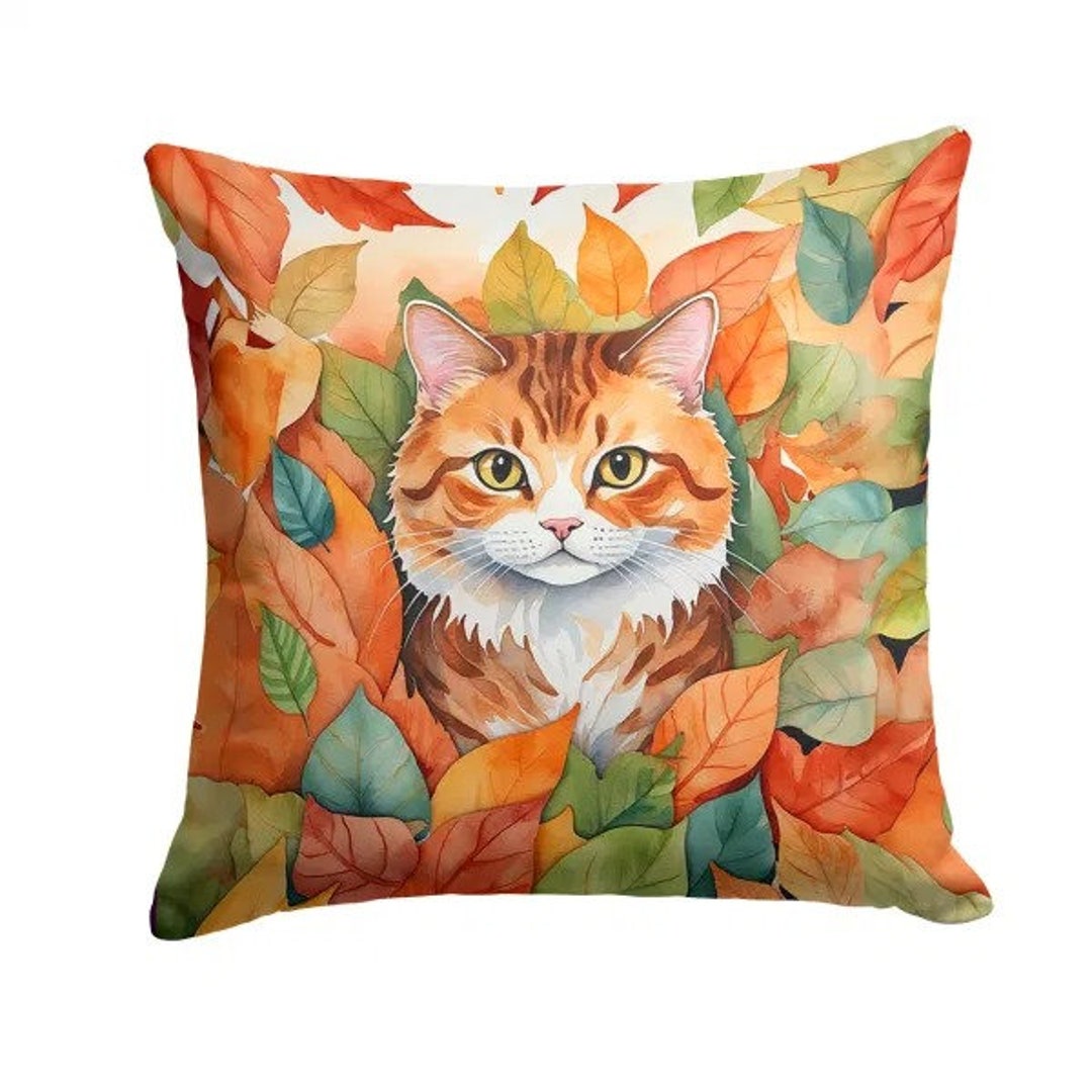 Foldex Exotic Fold Cat in Fall Leaves Throw Pillow Machine Washable ...