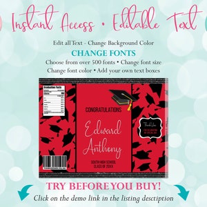 Mini Bundle Graduation Chocolate Bar Wrapper Digital Water Bottle Label ...