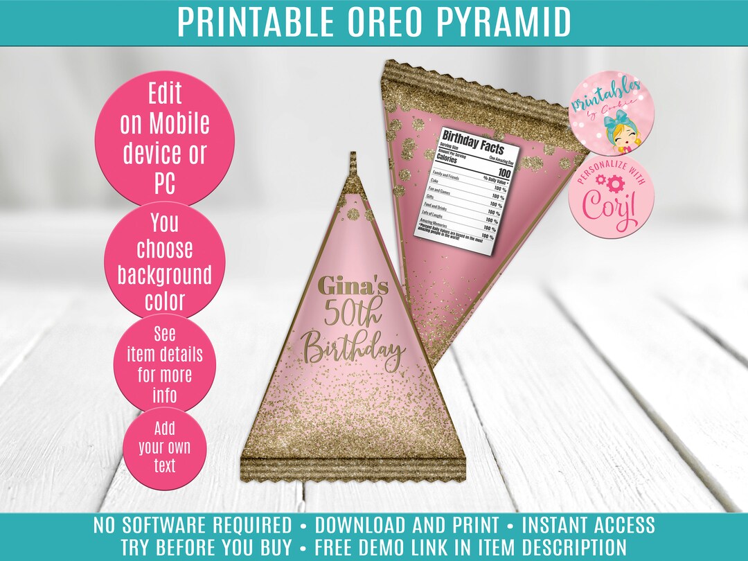 Gold Oreo Pyramid Digital Oreo Wrapper Instant Download Party Favor DIY ...