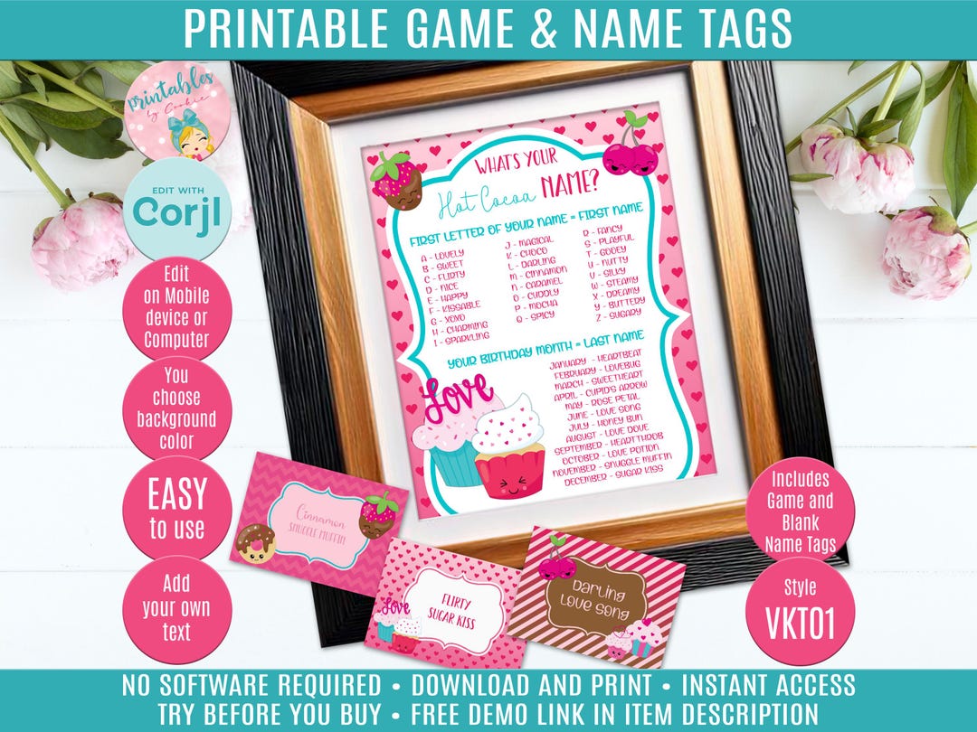 What's Your Hot Cocoa Name Game Hot Cocoa Bar Chocolate Bar Valentines ...