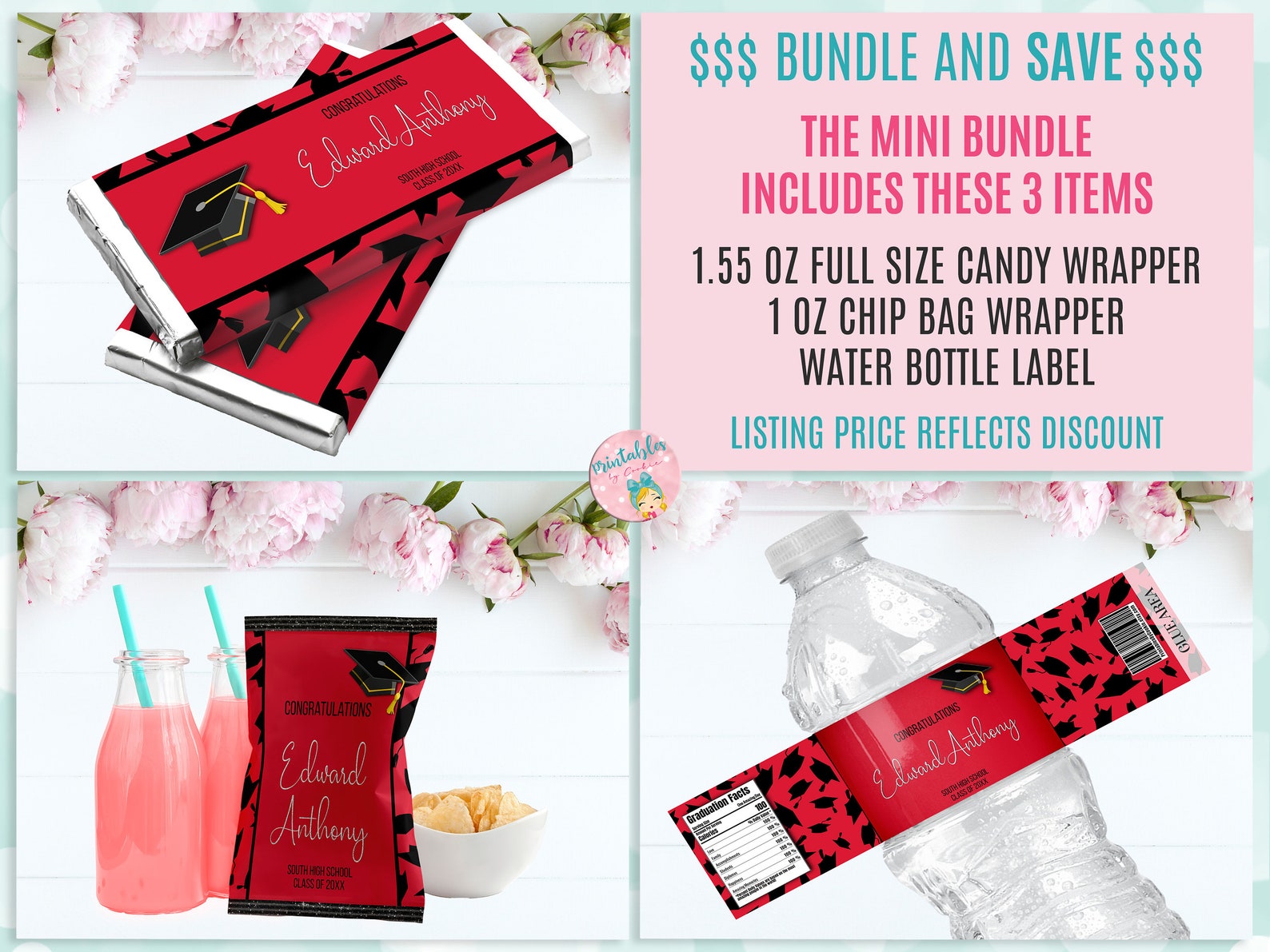 Mini Bundle Graduation Chocolate Bar Wrapper Digital Water Bottle Label ...