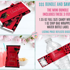 Mini Bundle Graduation Chocolate Bar Wrapper Digital Water Bottle Label ...