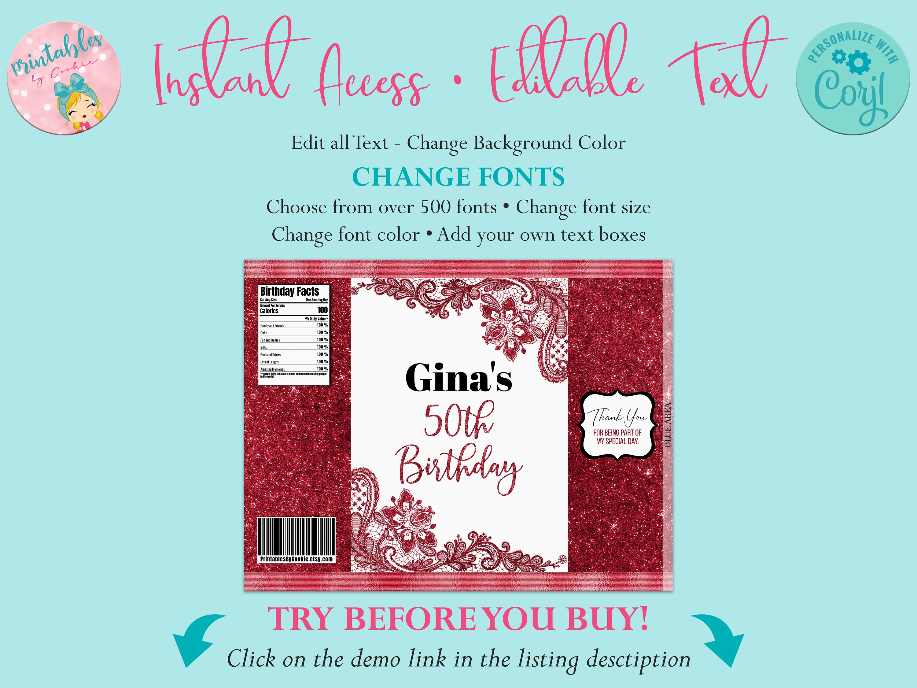 Red Lace Chip Bag Label Snack Wrapper Instant Download Crimson Elegance ...