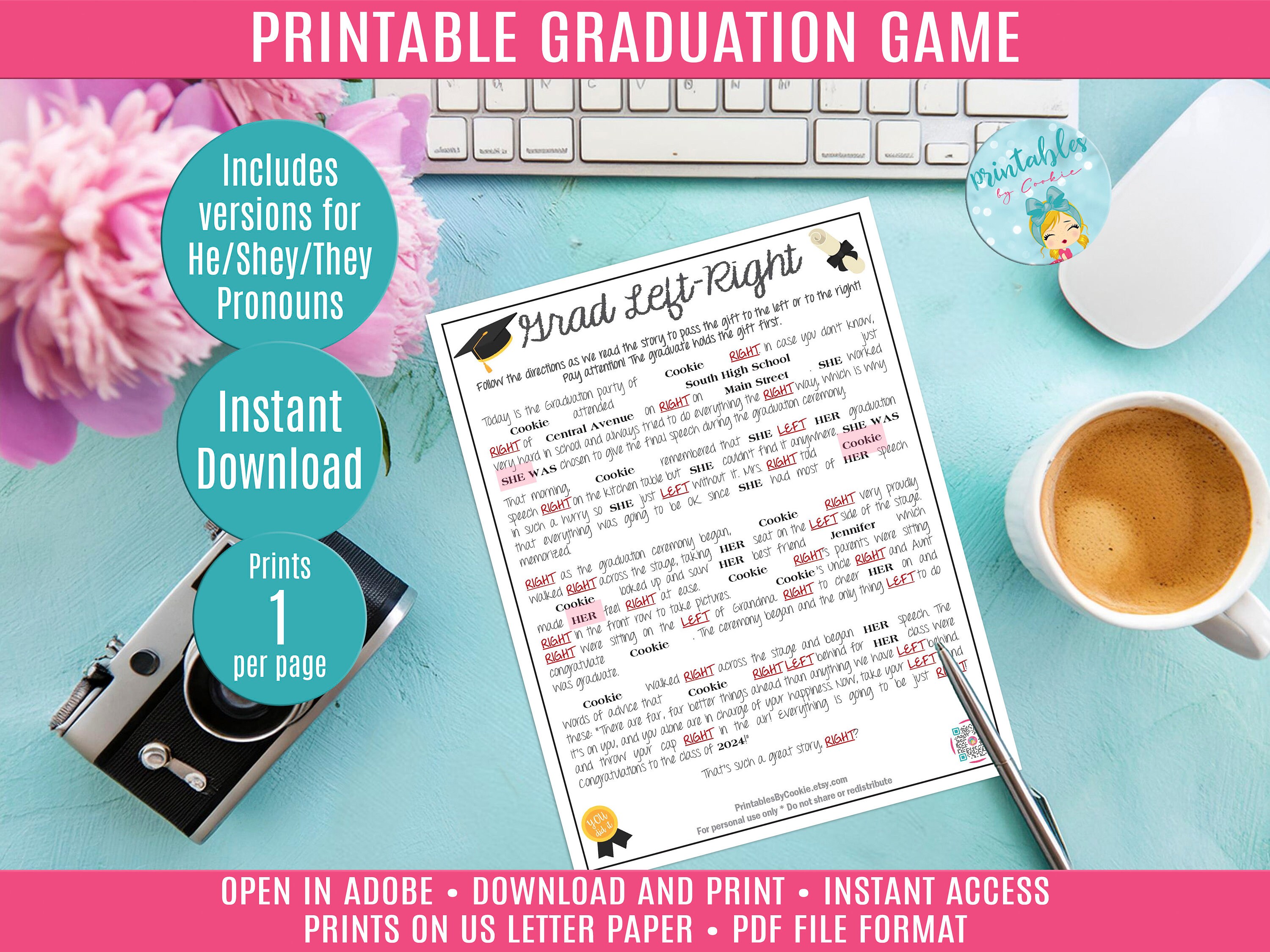 Graduation Party Game: Left Right Game High School & College Party Fun ...