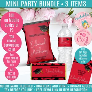 Mini Bundle Graduation Chocolate Bar Wrapper Digital Water Bottle Label ...