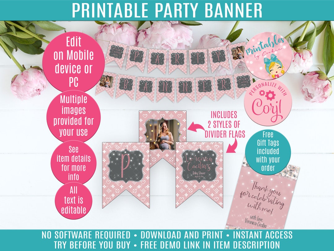 Pastel Whispers Party Banner Hanging Party Sign Instant Download Pink ...