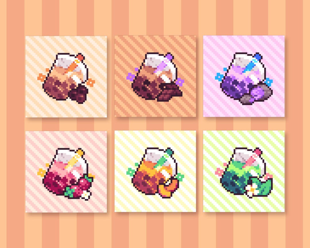 Pixel Boba Tea Prints | 6 Flavors | 5x5 Inch Pixel Matte Small ...