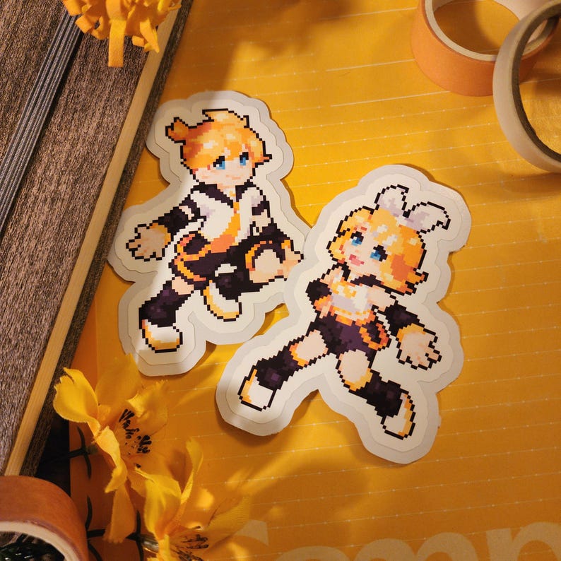 Vocaloid Kagamine Rin & Len Stickers | 3-inch Pixel Art Die-cut Matte ...