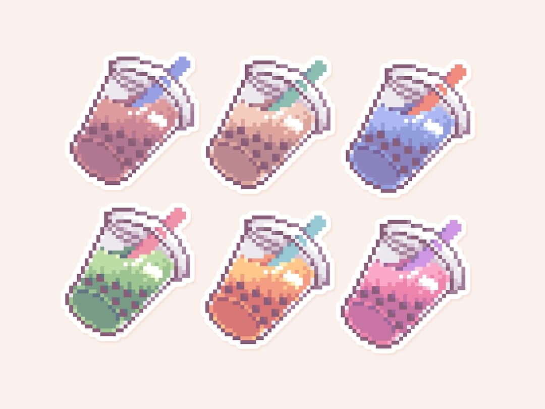 Boba Tea Stickers 6 Flavors 2-inch Pixel Art Die-cut Matte Vinyl ...
