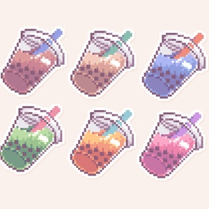 Boba Tea Stickers | 6 Flavors | 2-inch Pixel Art Die-cut Matte Vinyl ...