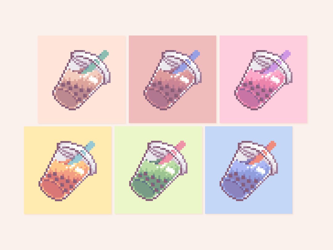 Boba Tea Prints | 6 Flavors | 4 X 4 Inch Pixel Art Square Matte Art ...