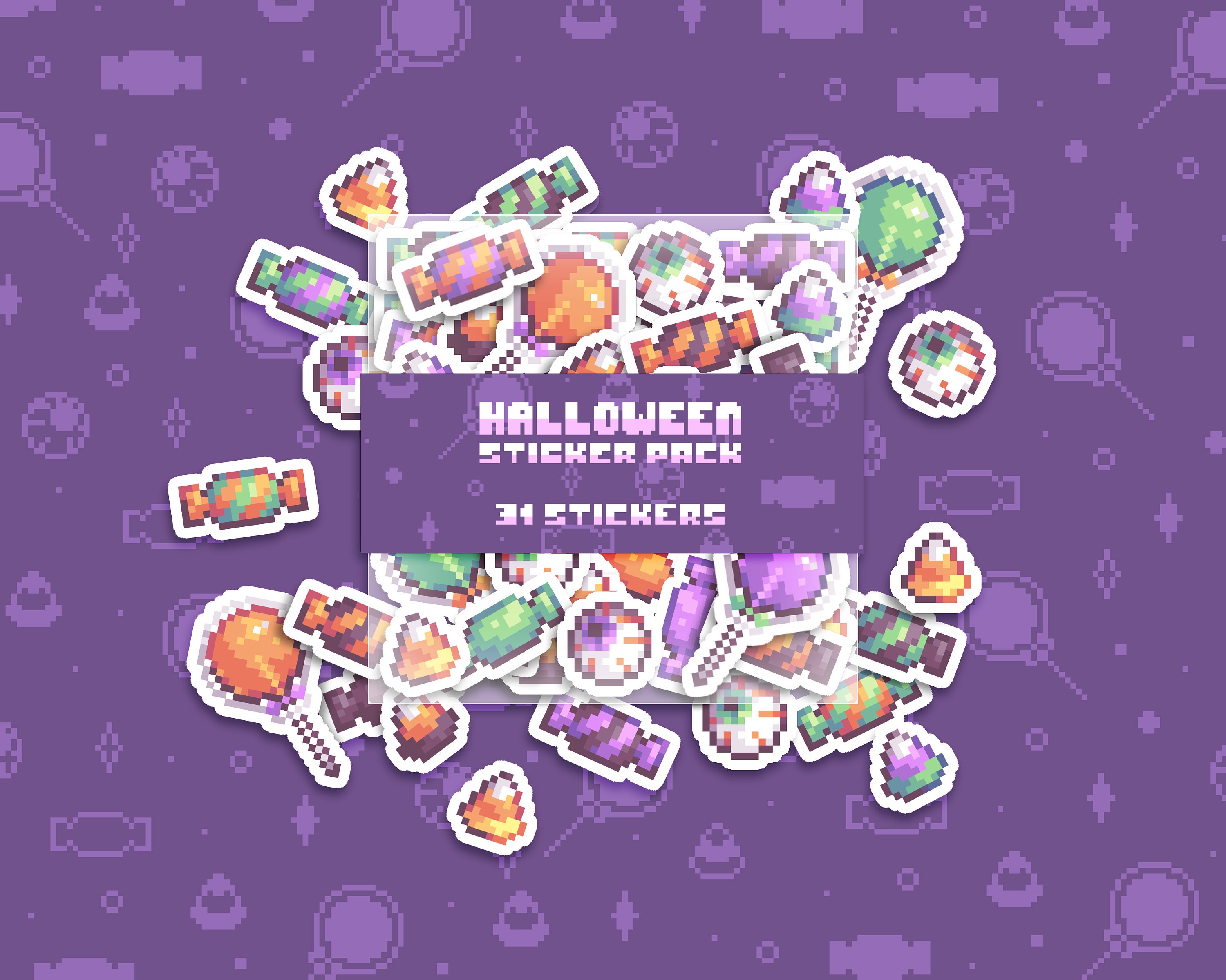Halloween Candy Sticker Pack 31 Pieces Set of Pixel Art - Etsy