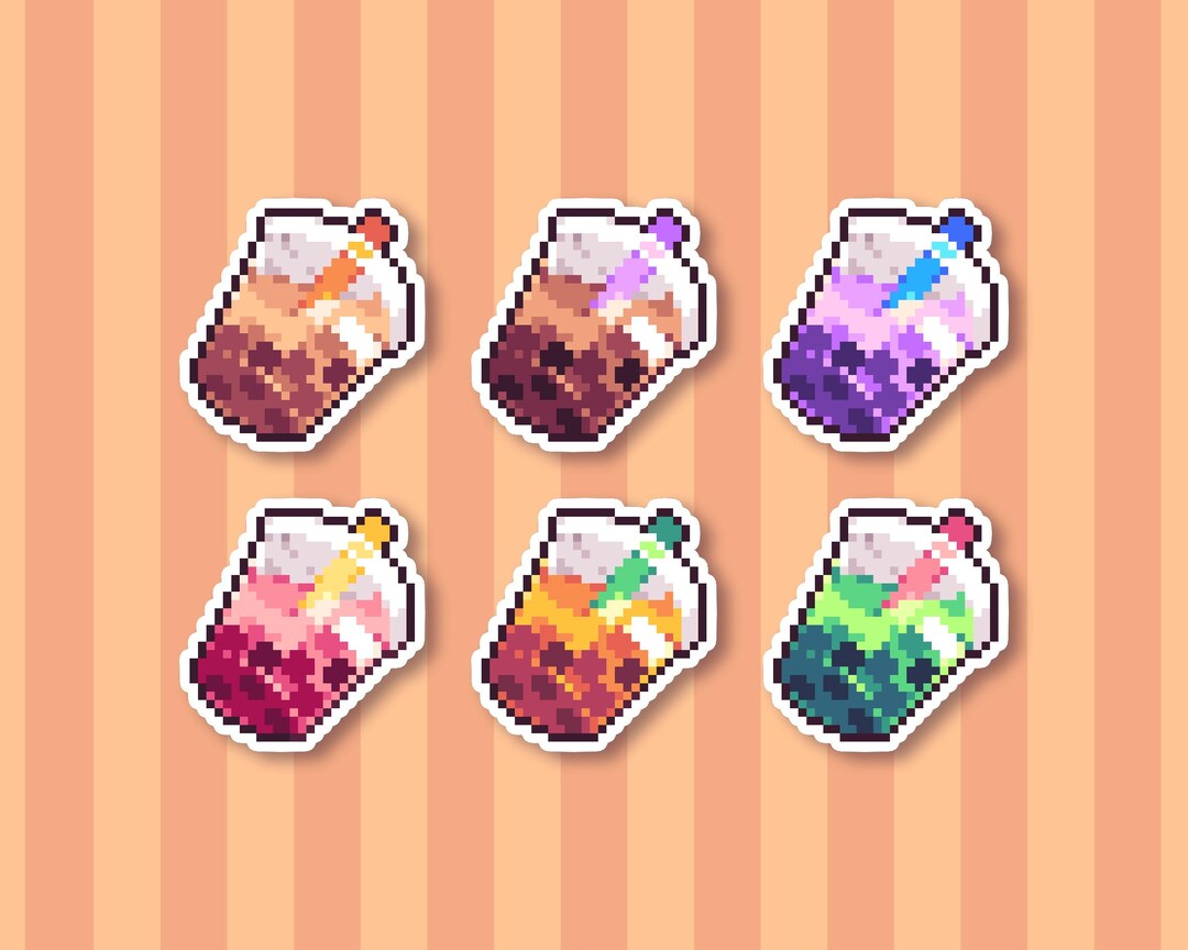 Pixel Boba Tea Stickers | 6 Flavors | 2-inch Pixel Art Die-cut Matte ...