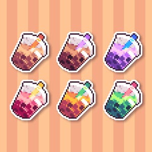 Pixel Boba Tea Stickers | 6 Flavors | 2-inch Pixel Art Die-cut Matte ...