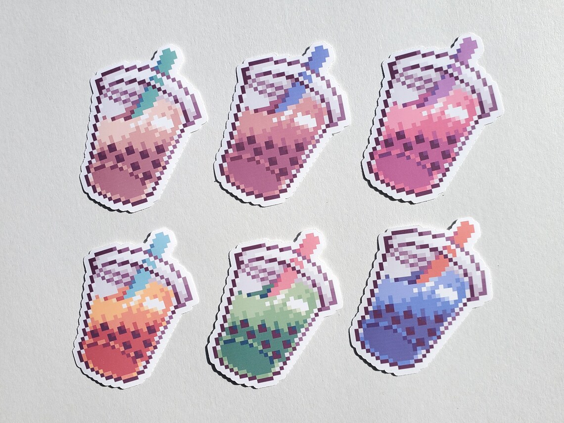 Boba Tea Stickers 6 Flavors 2-inch Pixel Art Die-cut Matte - Etsy