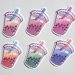Boba Tea Stickers | 6 Flavors | 2-inch Pixel Art Die-cut Matte Vinyl ...