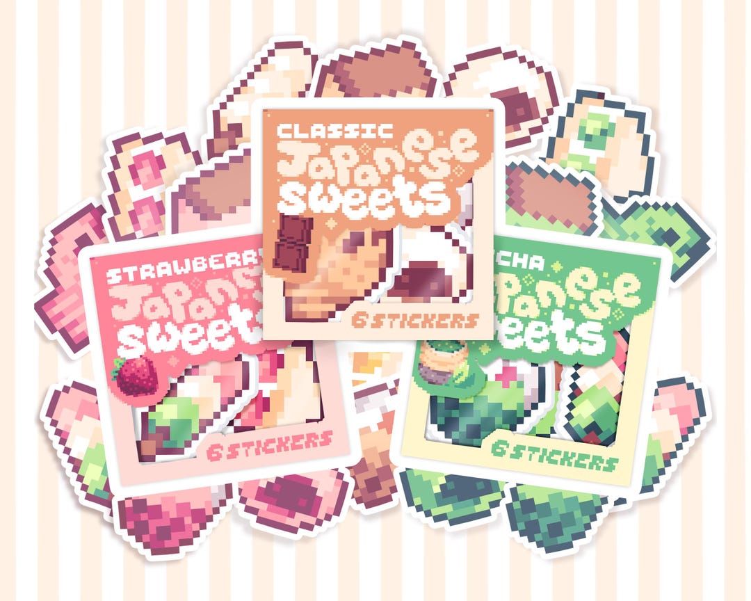 Pixel Japanese Sweets Sticker Packs in Strawberry, Matcha and Classic ...
