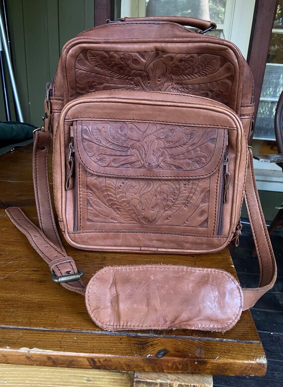 Vintage Tooled Leather Shoulder Bag 1950's - Gem