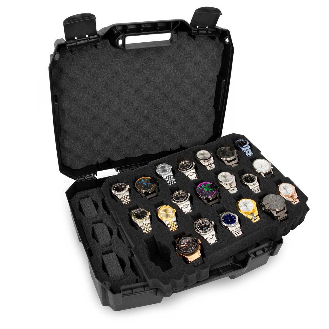 CASEMATIX Watch Travel Case With 42 Watch Holder Slots Hard Shell Watch ...