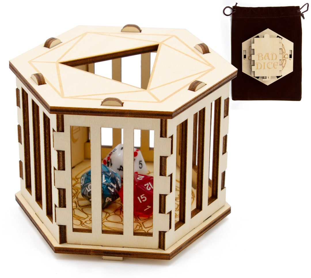 CM DND Dice Jail for up to 50 RPG Dice With Fabric Travel Bag Laser ...