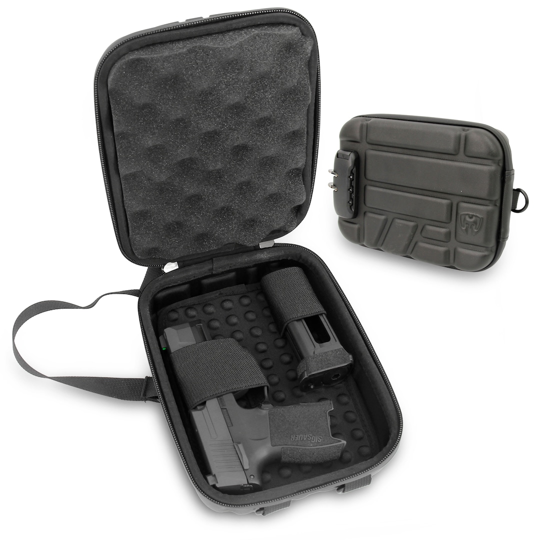 CM Locking Pistol Case Fits 9mm Pistols and Extra Clip EVA Handgun Case ...