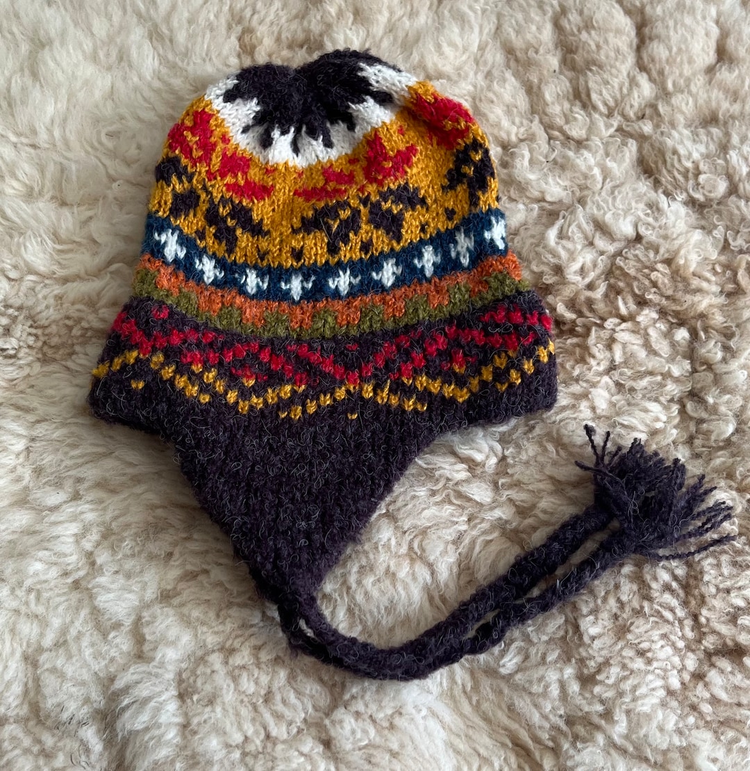 Alpaca Wool Hat, Purple Alpaca Chullo Winter Hat, Peruvian Style Hat ...