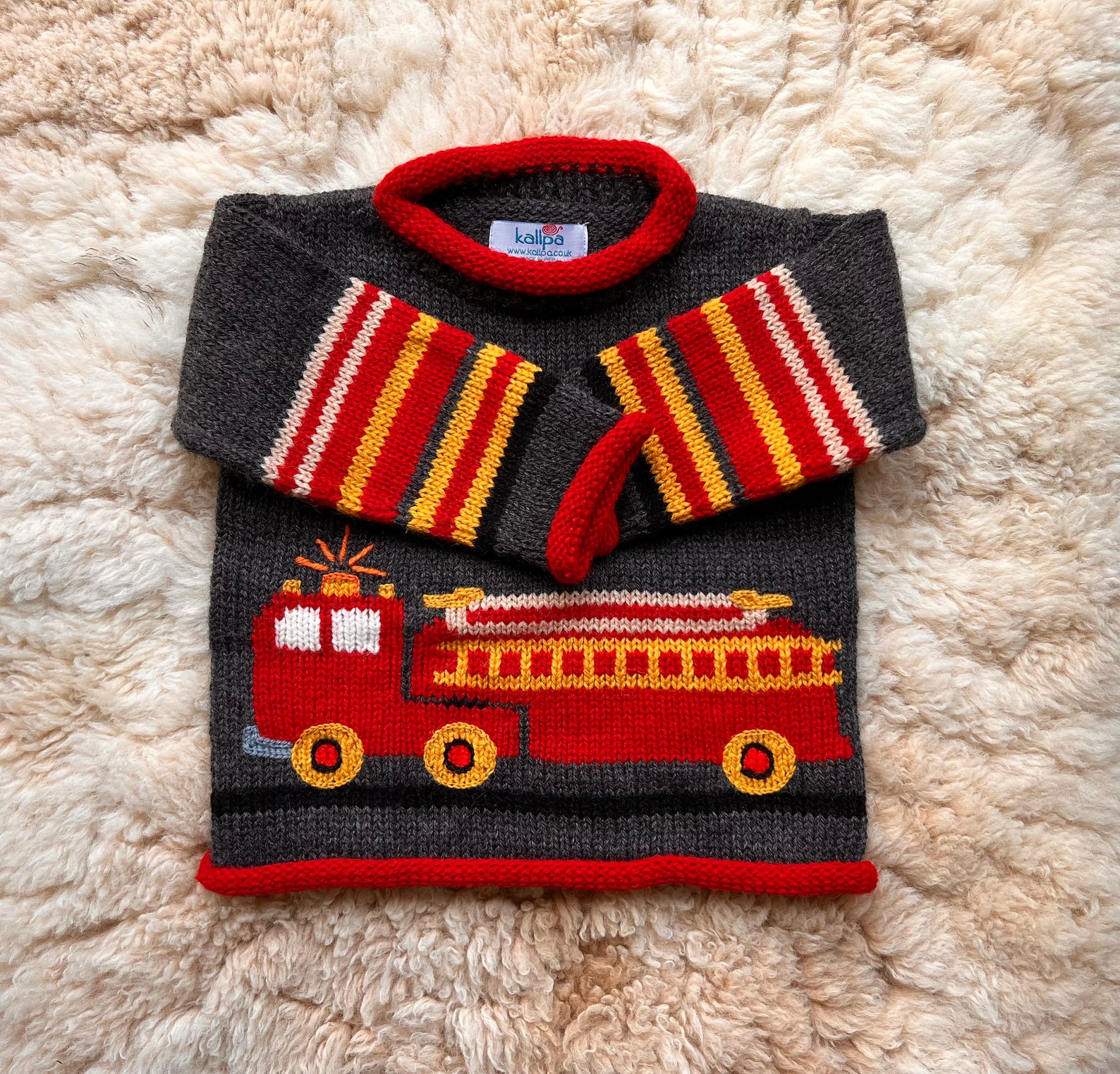 Hand Embroidered Fire Engine Alpaca Wool Jumper - Etsy
