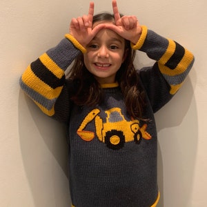 Digger Knitted Jumper, Digger Children Jumper, Alpaca Wool Jumper, Boy ...