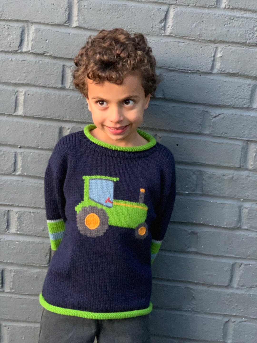 Tractor Design Knitted Jumper, Tractor Blue Children Jumper, Alpaca ...