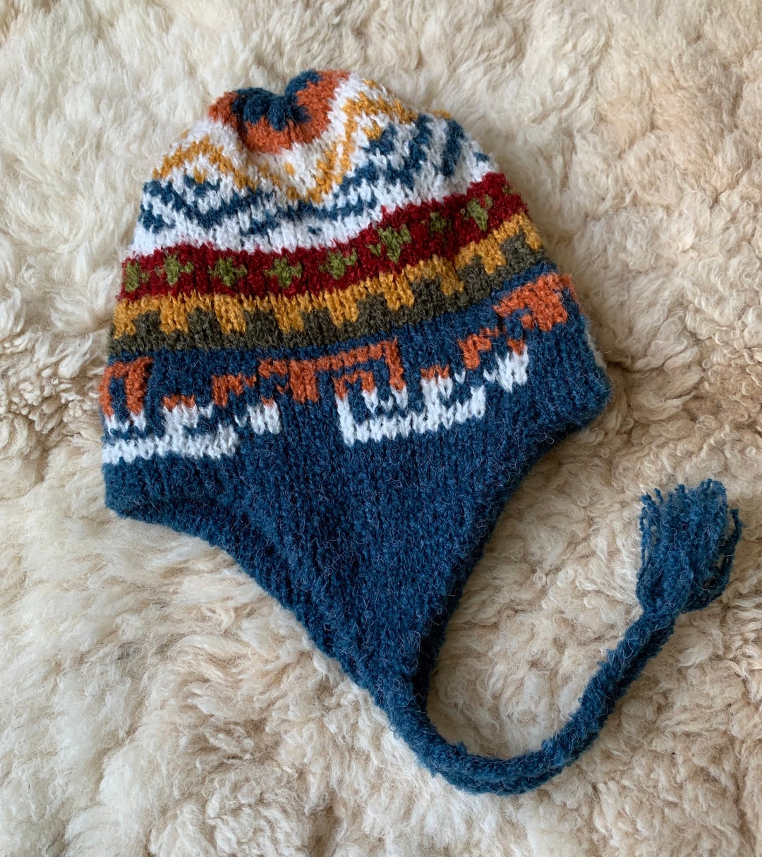 Blue Alpaca Wool Hat, Alpaca Chullo Winter Hat, Peruvian Style Warm ...