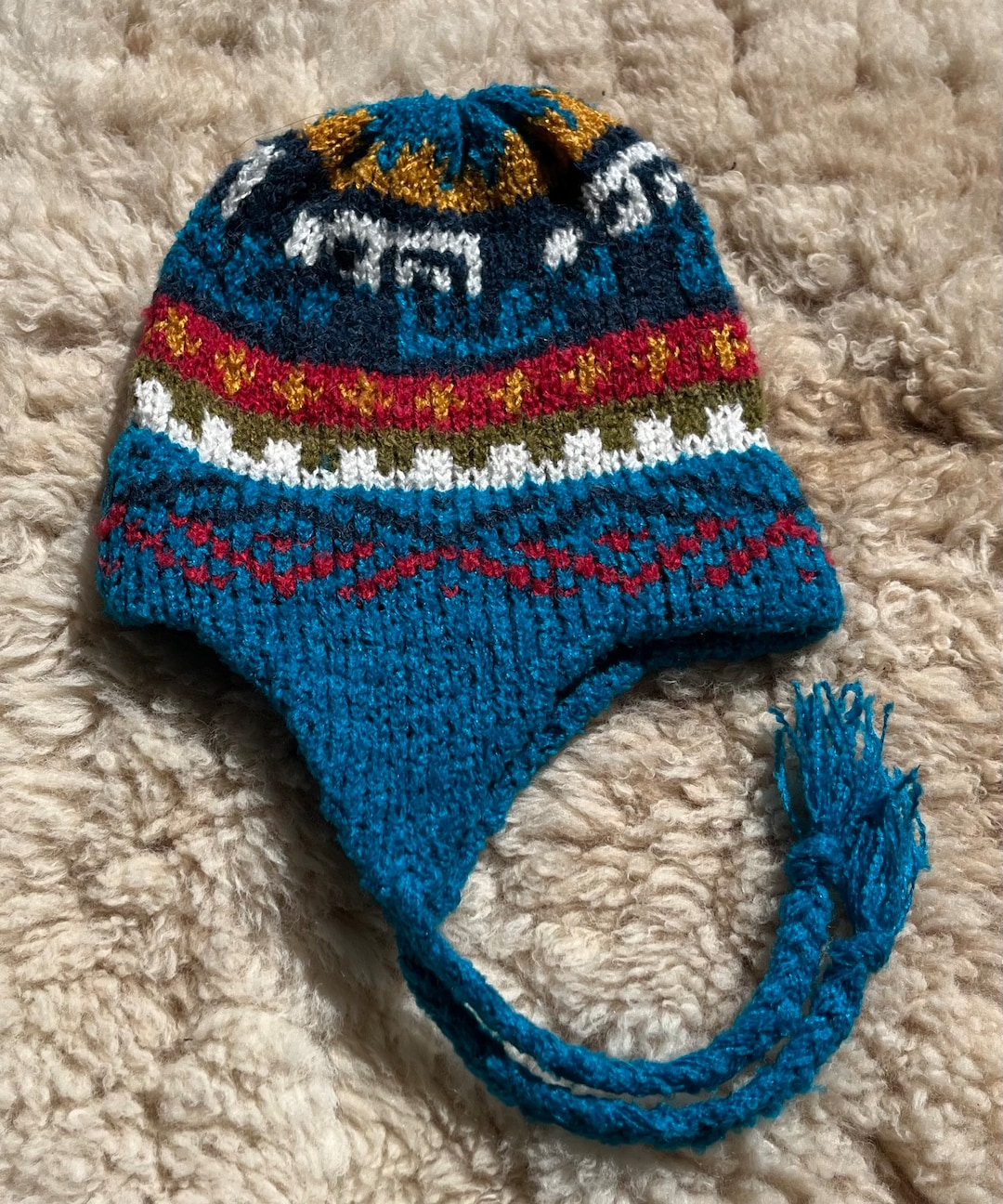 Knitted Chullo Beanie Wool Hat, Turquoise Alpaca Chullo Hat, Peruvian ...