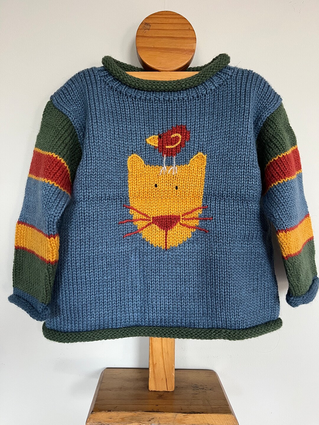 Cat Knitted Jumper, Cat Green Children Jumper, Alpaca Wool Jumper, Boy ...