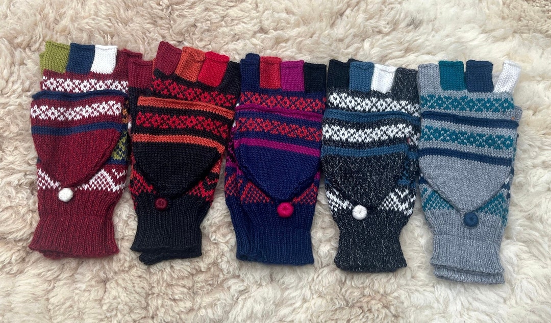 Alpaca Convertible Mittens, Fingerless Flip Top Gloves, Alpaca Mix ...