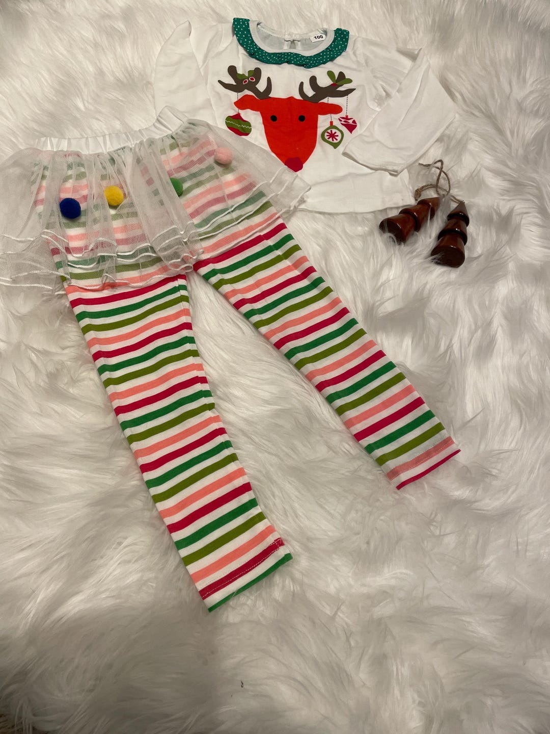 Christmas Reindeer Top and Pom Pom Tutu Leggings Set | 3-4 Years - Etsy
