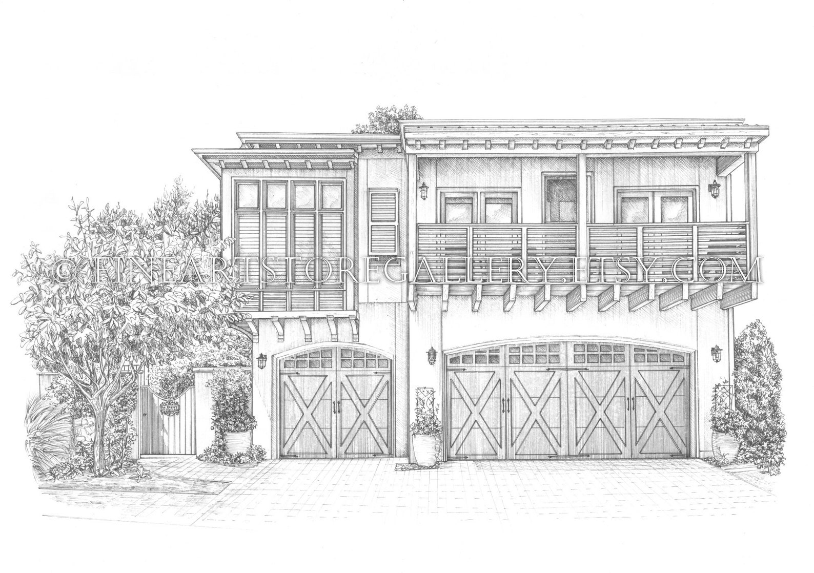 Custom Home Portrait House Drawing Black and White House | Etsy