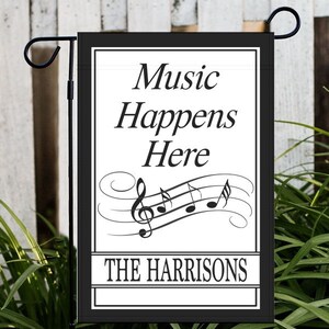 Personalized Music Flag, Music Happens Here Garden or House Flag, Any ...