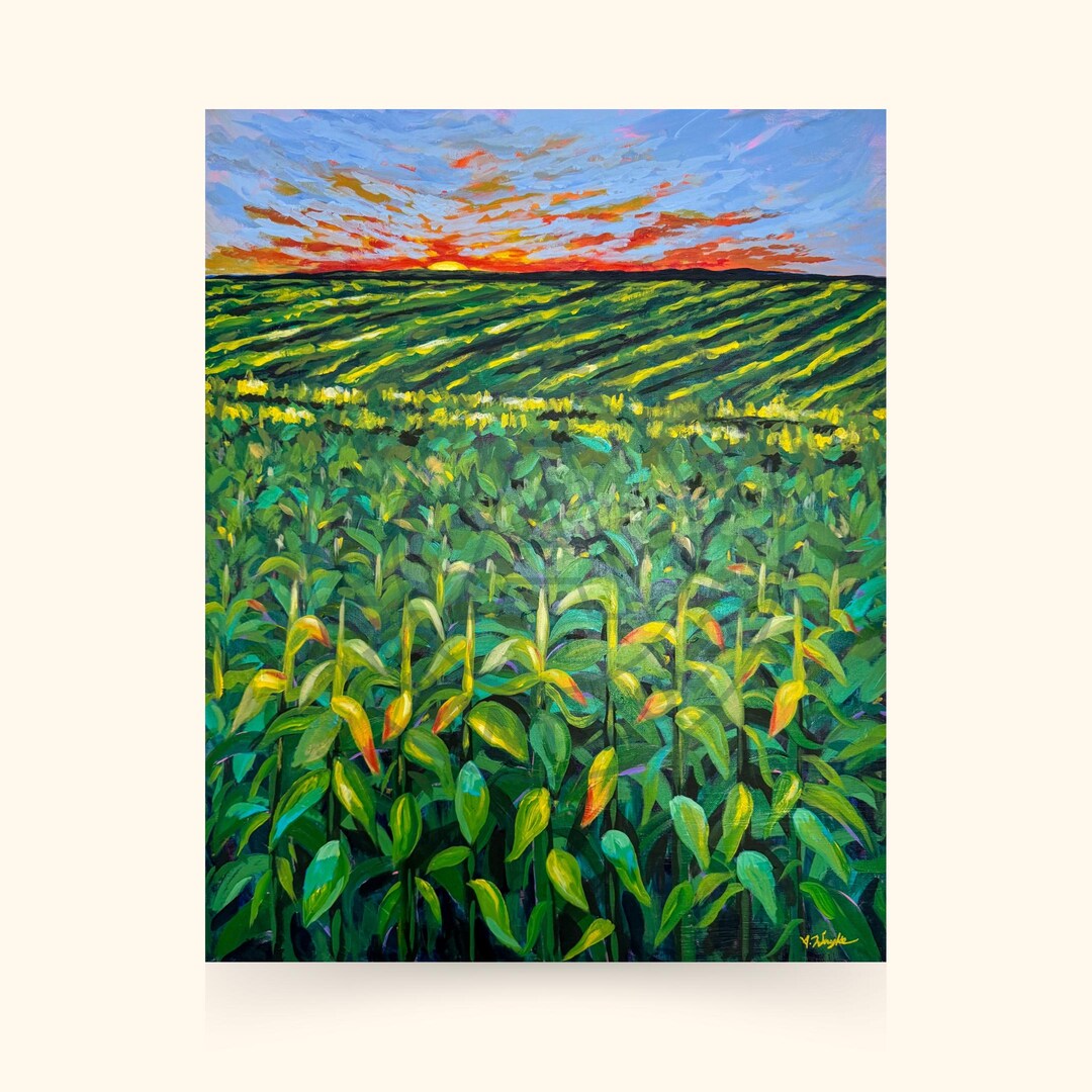 Corn Field Painting, Corn Field Artwork, Countryside Painting, Corn ...