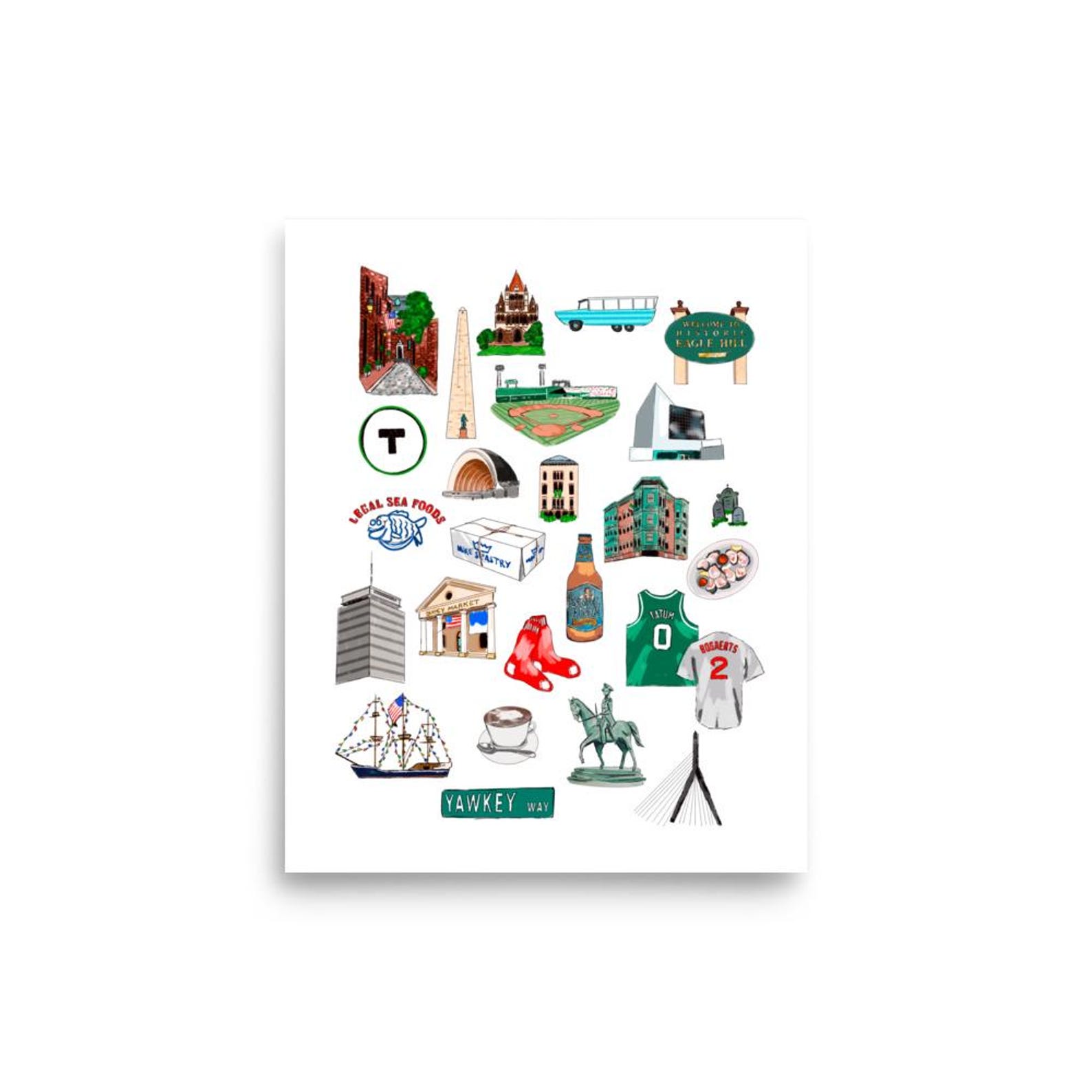 Boston Illustration, Boston Wall Art, Red Sox Art Print, Celtics Art ...