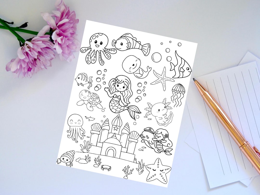 Under the Sea Mermaid Coloring Page | Cute Ocean Animals Printable ...