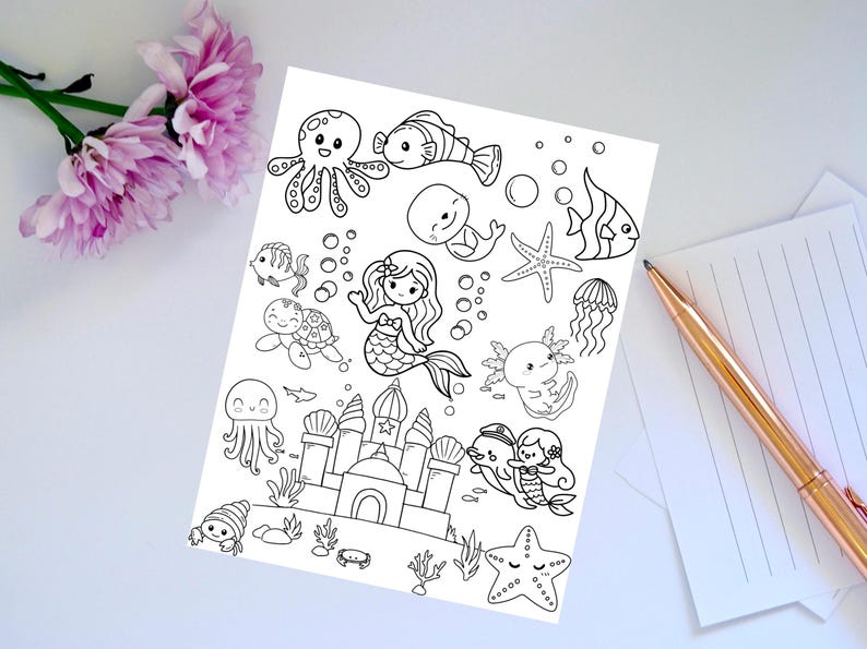 Under the Sea Mermaid Coloring Page | Cute Ocean Animals Printable ...