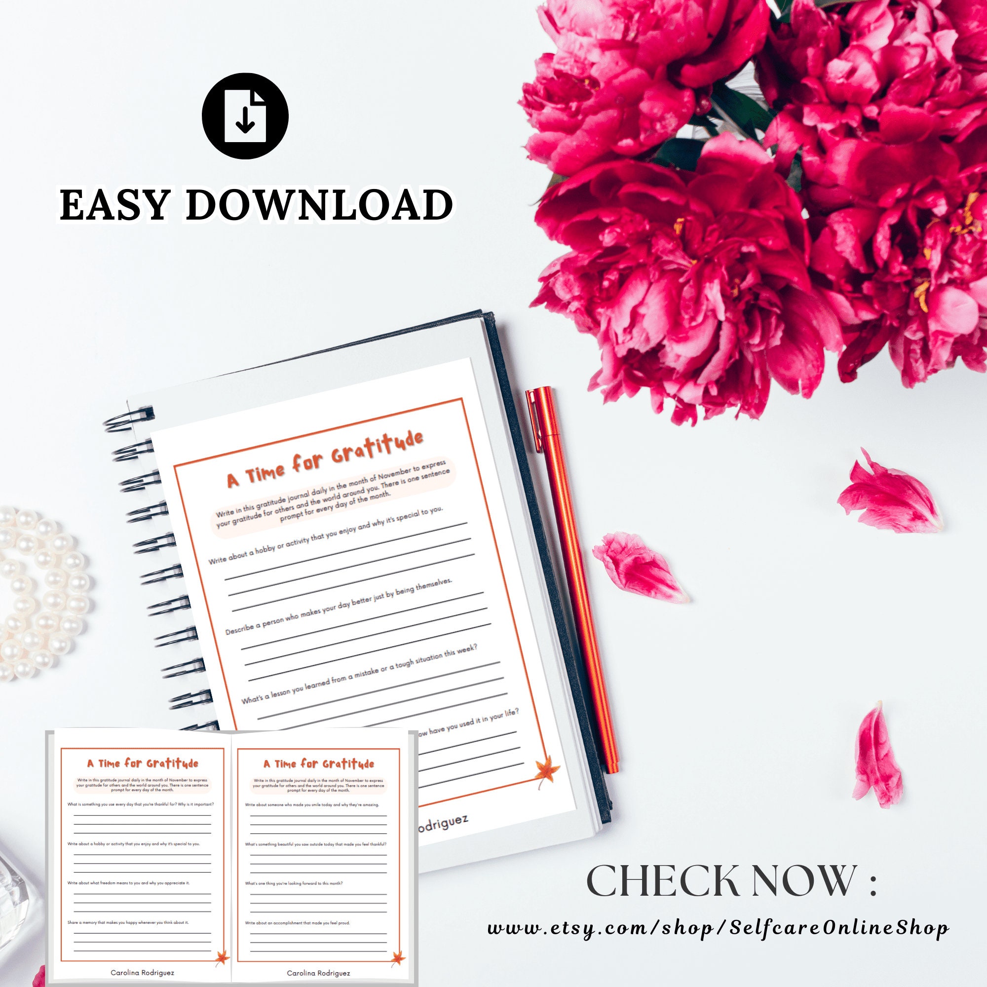 Minimalist Gratitude Journal Printable Template, Daily Gratitude Diary ...