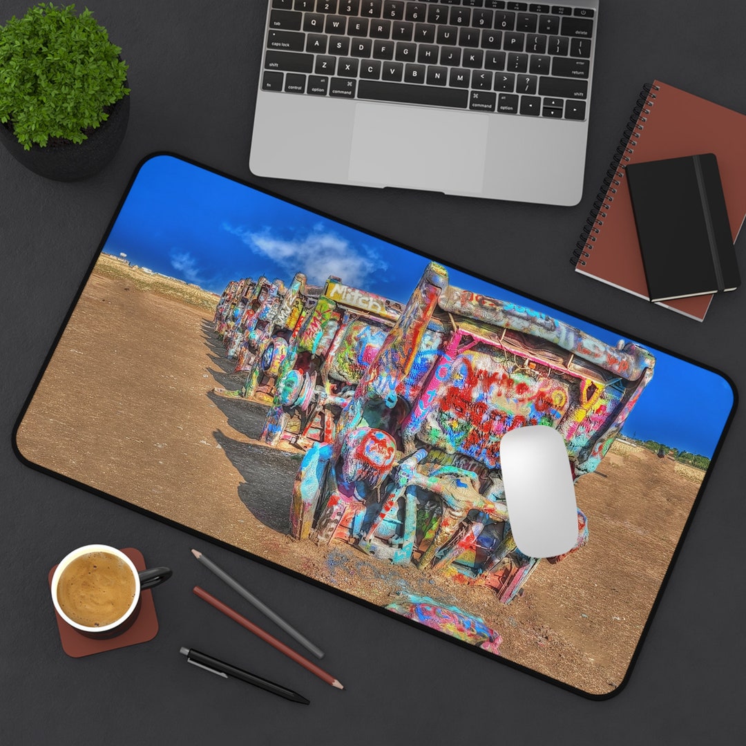 Desk Mat, Route 66 Cadillac Ranch, Deskmat Office Decor, Desk ...