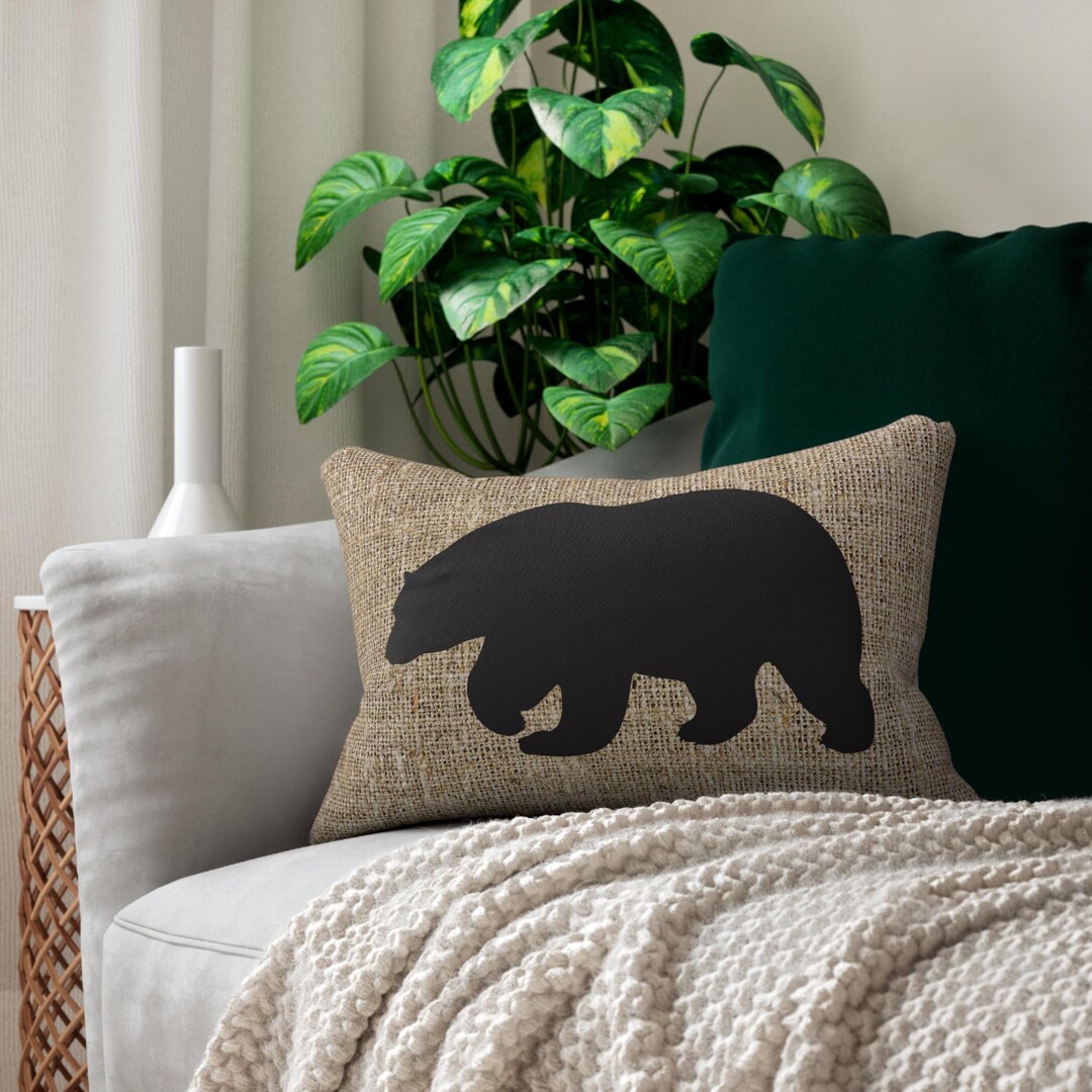 Rustic White Burlap Bear Lumbar Pillow - Wildlife Cabin Decor for Lake ...