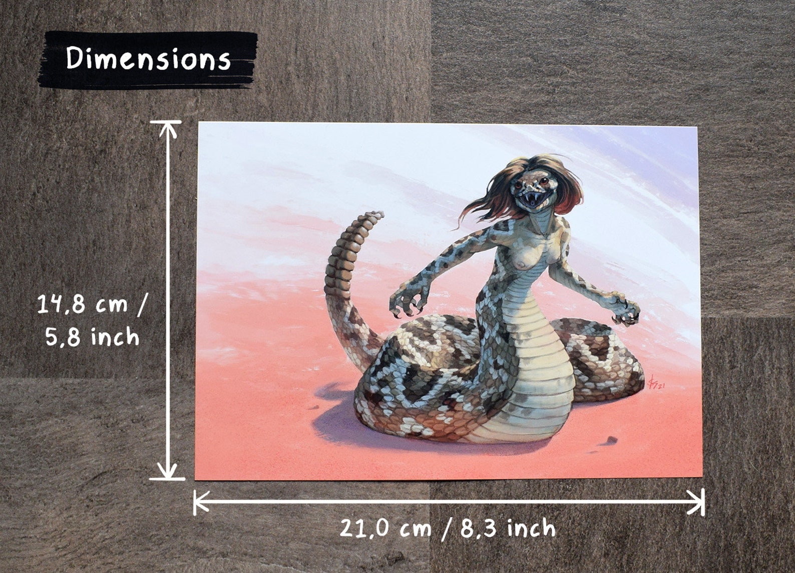 Snake Lady Art Print Fantasy Creature Naga Dark Fantasy - Etsy