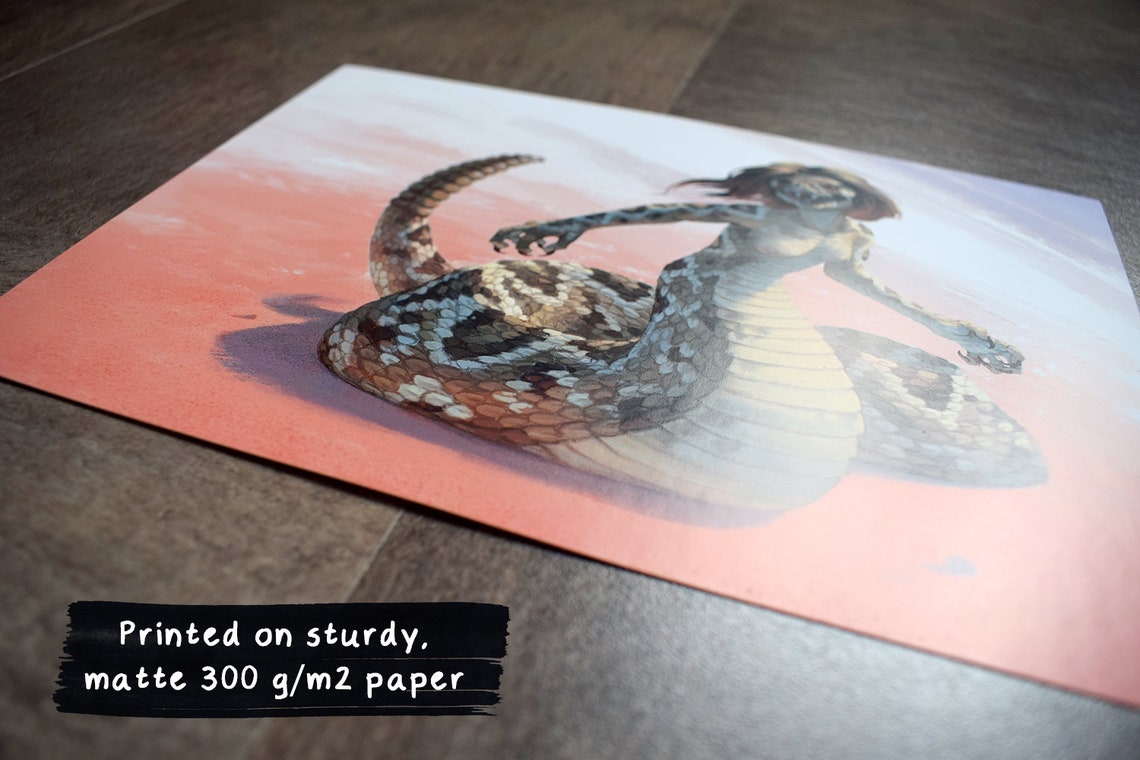 Snake Lady Art Print Fantasy Creature Naga Dark Fantasy - Etsy
