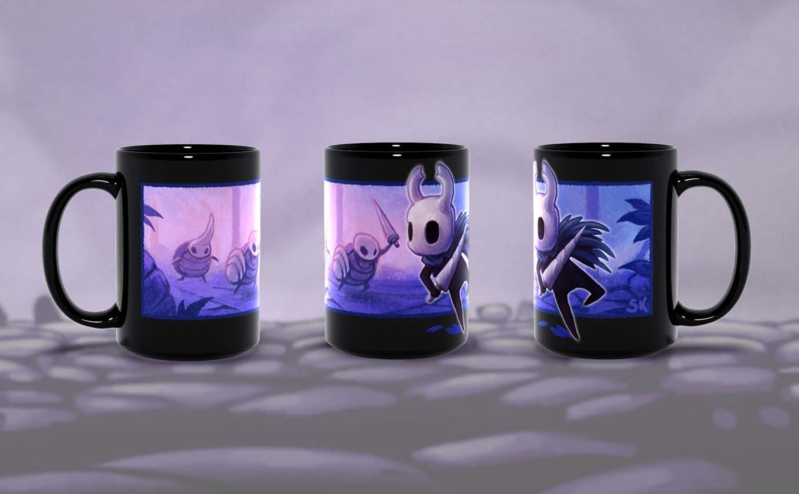 Hollow Knight & Hornet Accented Black Mugs | Silk Song Fan Art, Ceramic ...