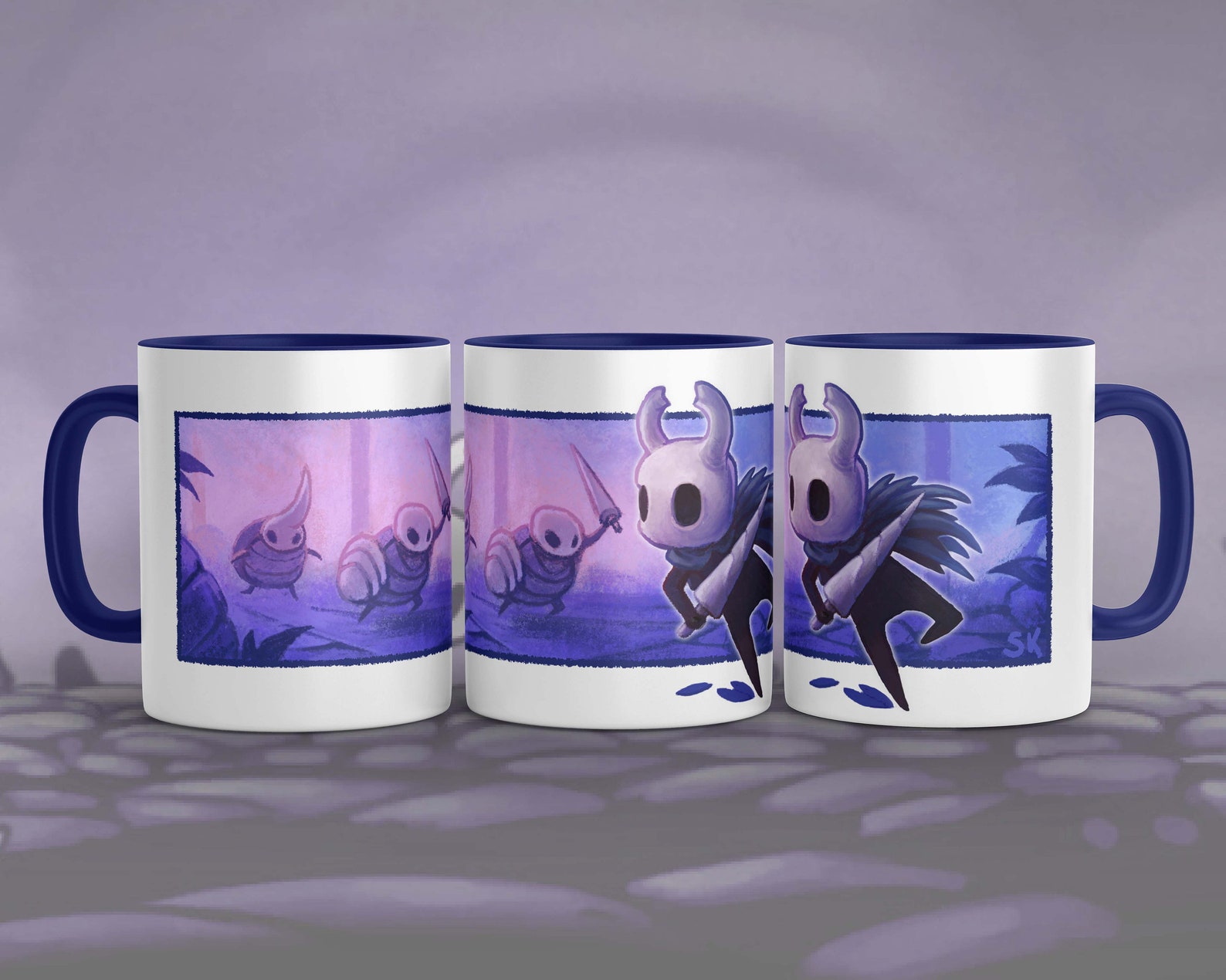 Hollow Knight & Hornet Accented Black Mugs | Silk Song Fan Art, Ceramic ...