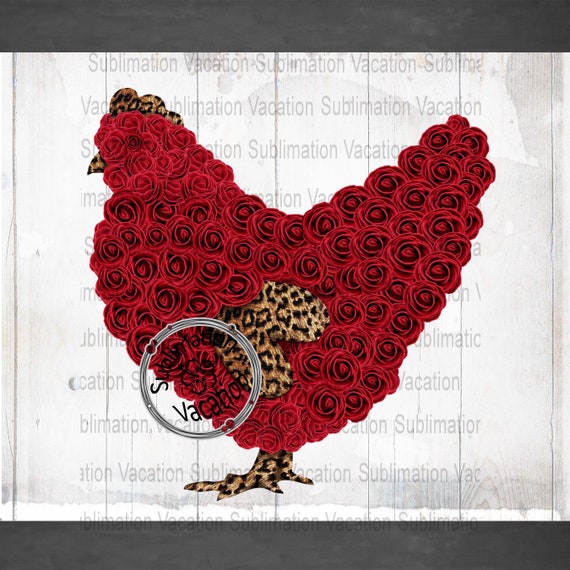 Chicken Design Leopard and Red Roses Chicken Valentines Day | Etsy