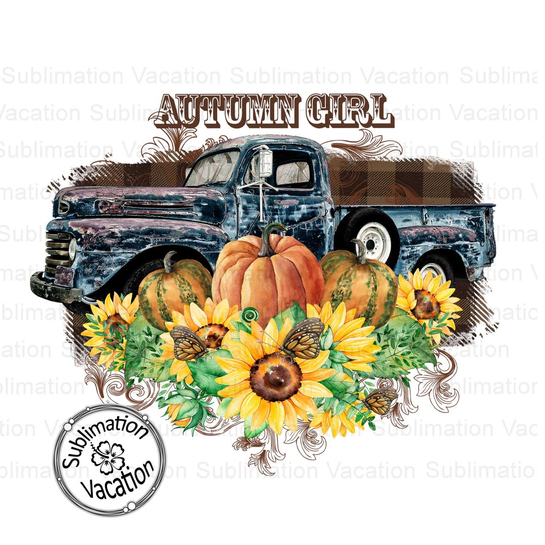 Fall Truck PNG, Fall Truck Design, Autumn Girl PNG, Vintage Truck for ...